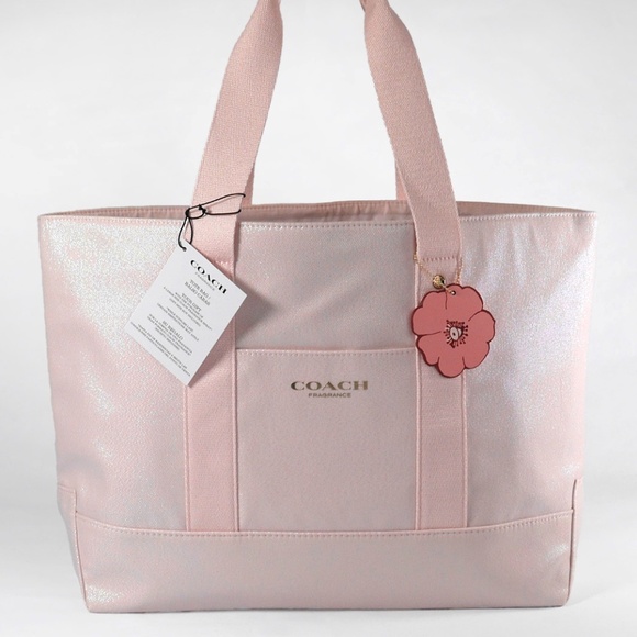 Coach | Bags | Coach Tote Bag Pink Sparkle Shimmer Flower Keychain New ...